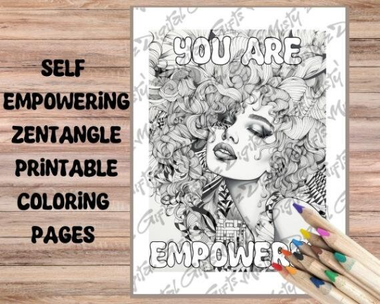 Self-Empowering Zen Girls With Affirmations Adult Coloring Book