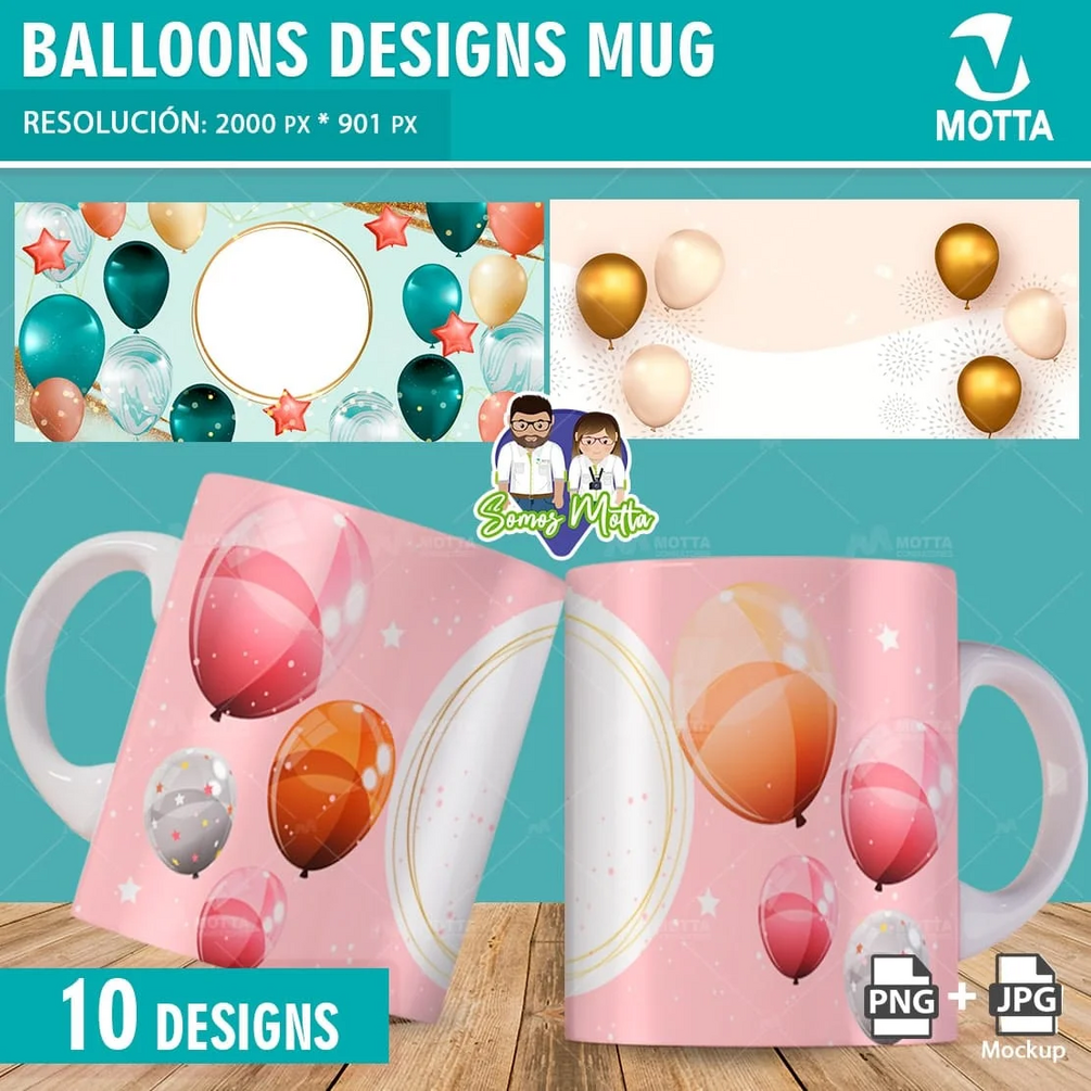 Balloon Mug Design Bundle | Instant Download PNGs | Variety of ...