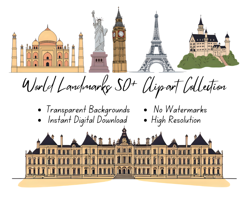 World Landmarks 50+ Clipart Collection | High-Resolution Digital ...