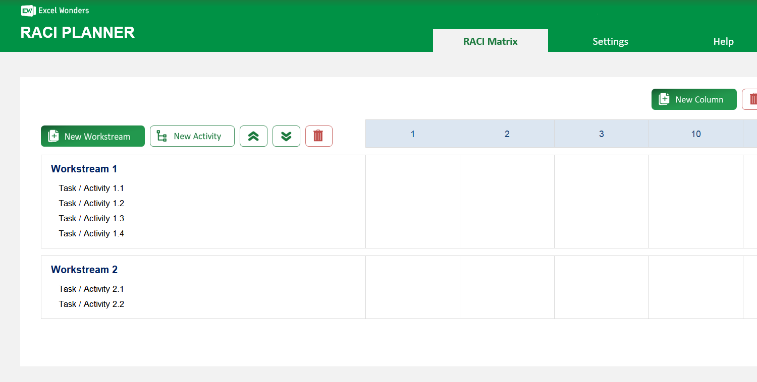 RACI Planner Excel Template | Excel Wonders