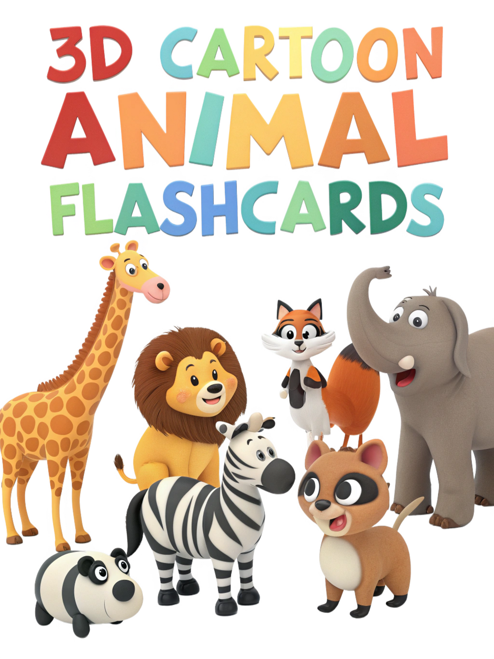 3D Cartoon animal flashcards