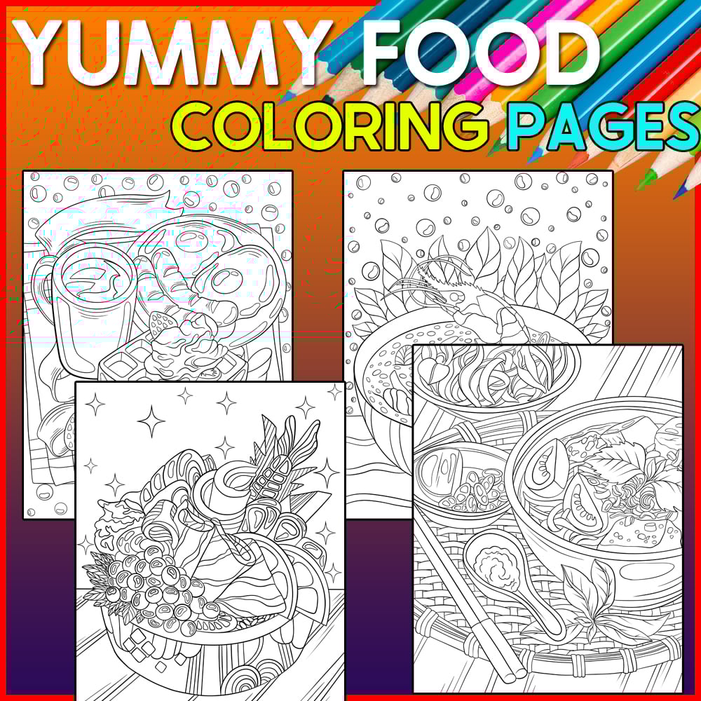 Yummy Food Coloring Pages, French Fries, Pizza, Taco, Cake ... & More.