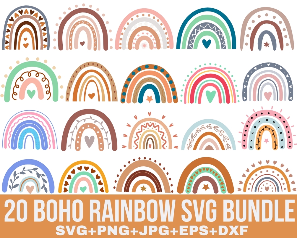 20 Boho Rainbow SVG, Rainbow SVG, Rainbow clipart, Layered Bohemian ...