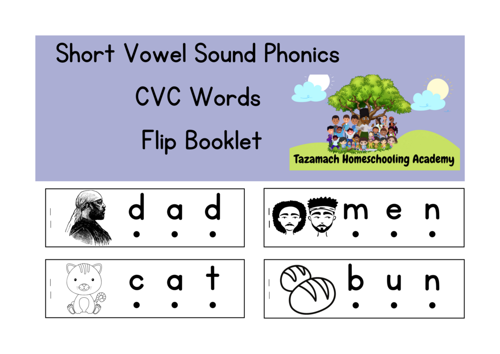 Short Vowel Sound Phonics CVC Words Flip Booklet
