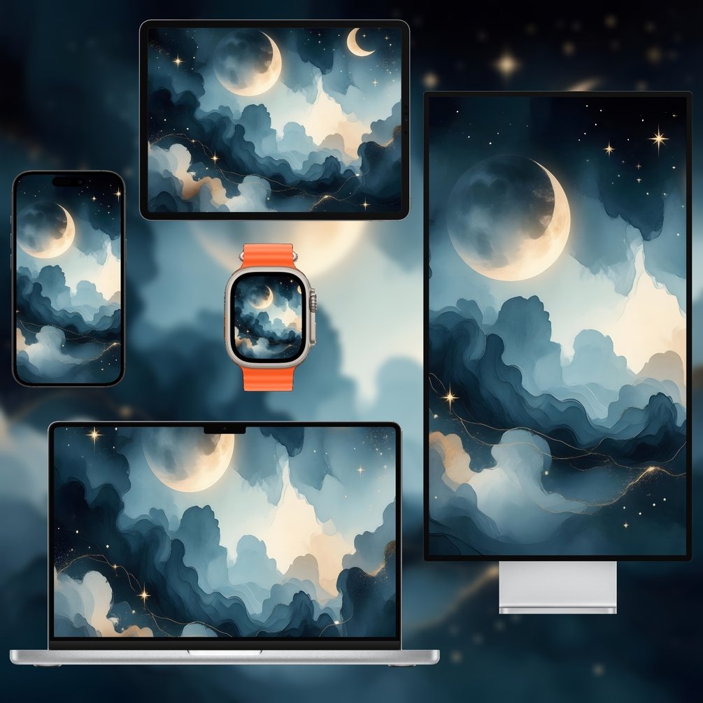 Dreamy Galaxy-Themed Wallpaper - Mystical Crescent Moon & Starry Sky - Optimized for All Devices