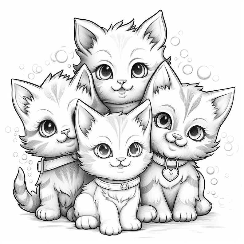 10 Cute Kitten Colouring Pages,Printable PDF