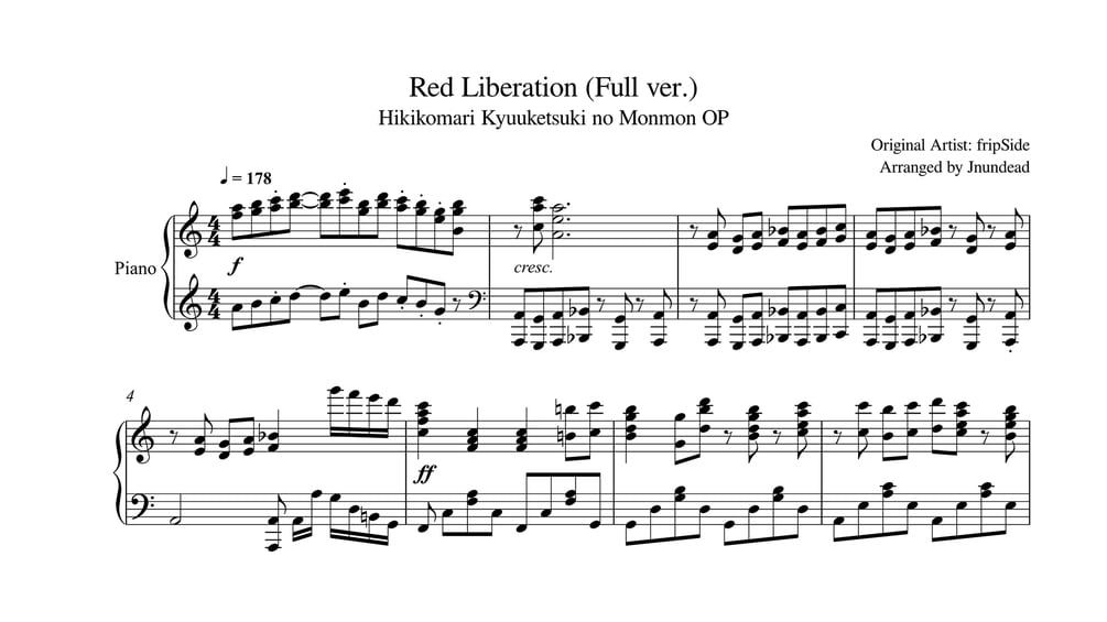 [Hikikomari Kyuuketsuki no Monmon OP] Red Liberation (Full ver.) Piano Arrangement