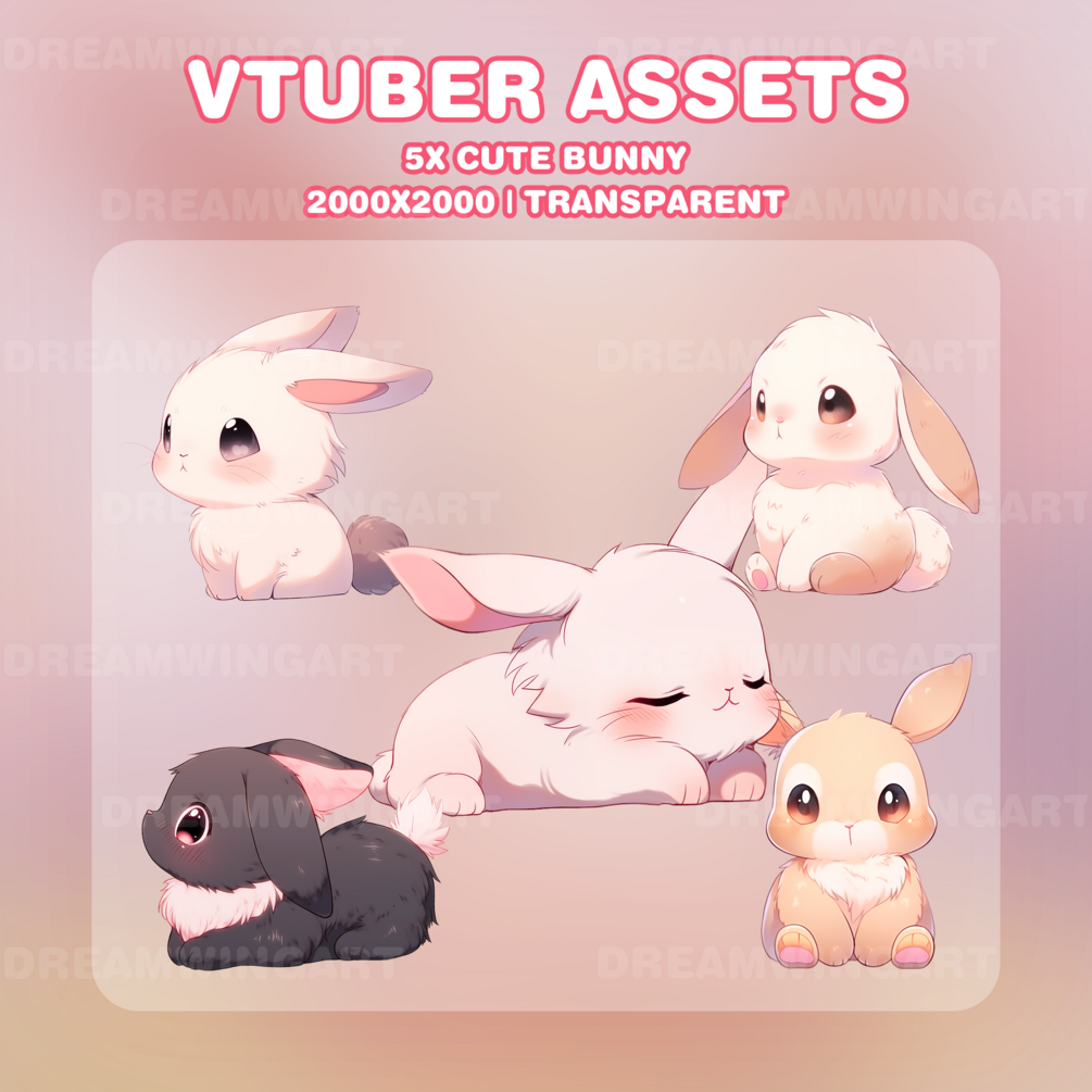5x cute easter bunny, kawaii bunny, stream decoration, kawaii pets ...