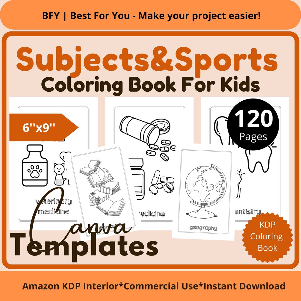 Subjects & Sports Equipment Coloring Pages For Kids | Amazon KDP ...