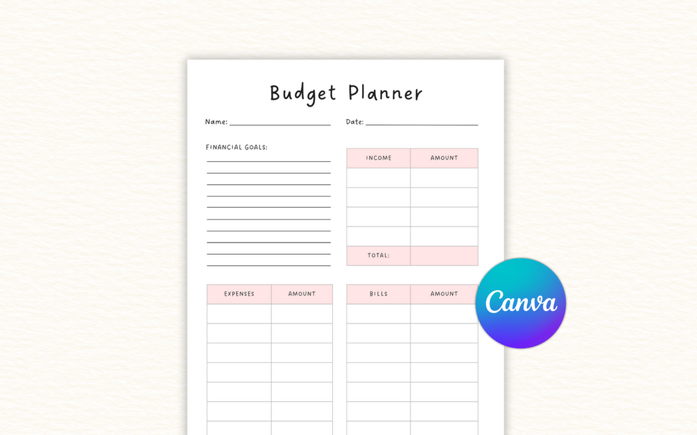 Budget Planner Printable + Canva Template, 2-Page Pink & Green Finance ...