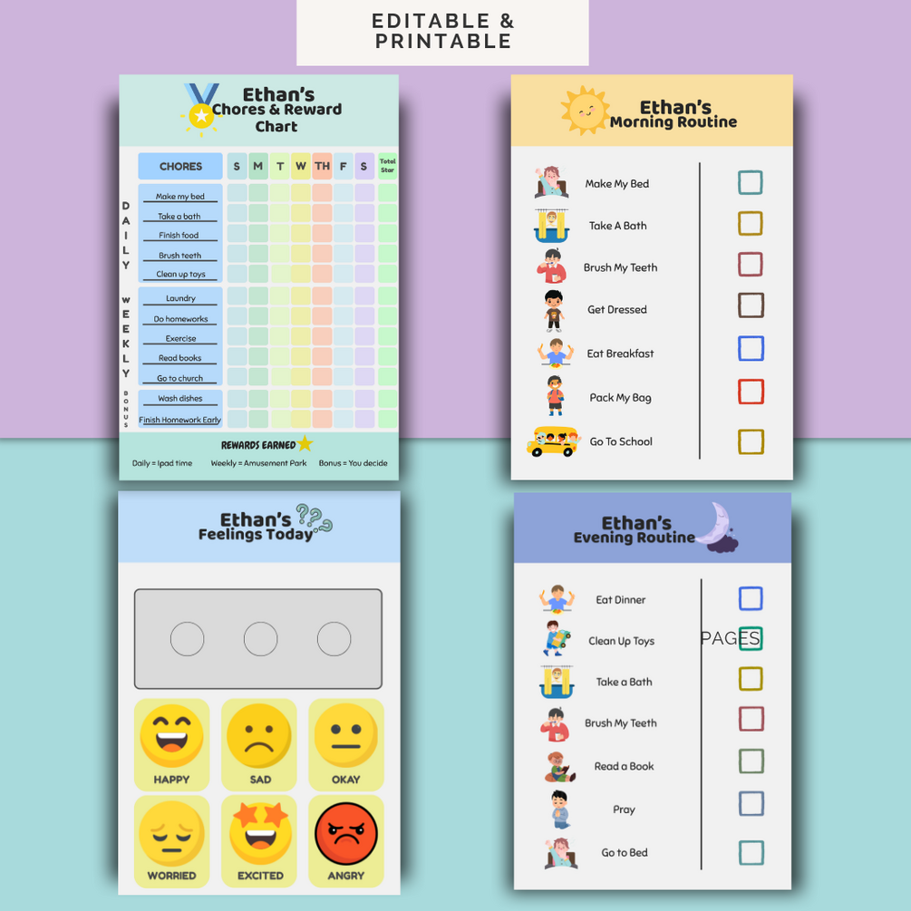 Kids Routine Chart Printable - Morning & Evening Routine | Reward ...