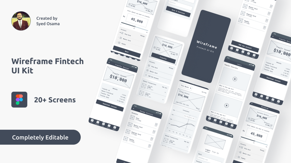 Fintech Wireframe UI Kit - Syed Osama Farrukh