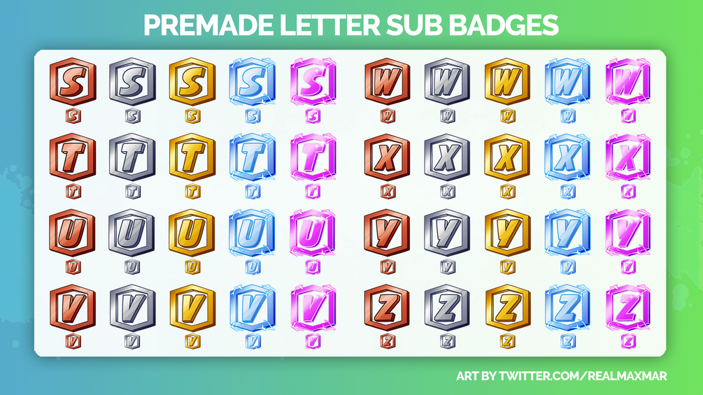 Letter sub badges (S-Z)