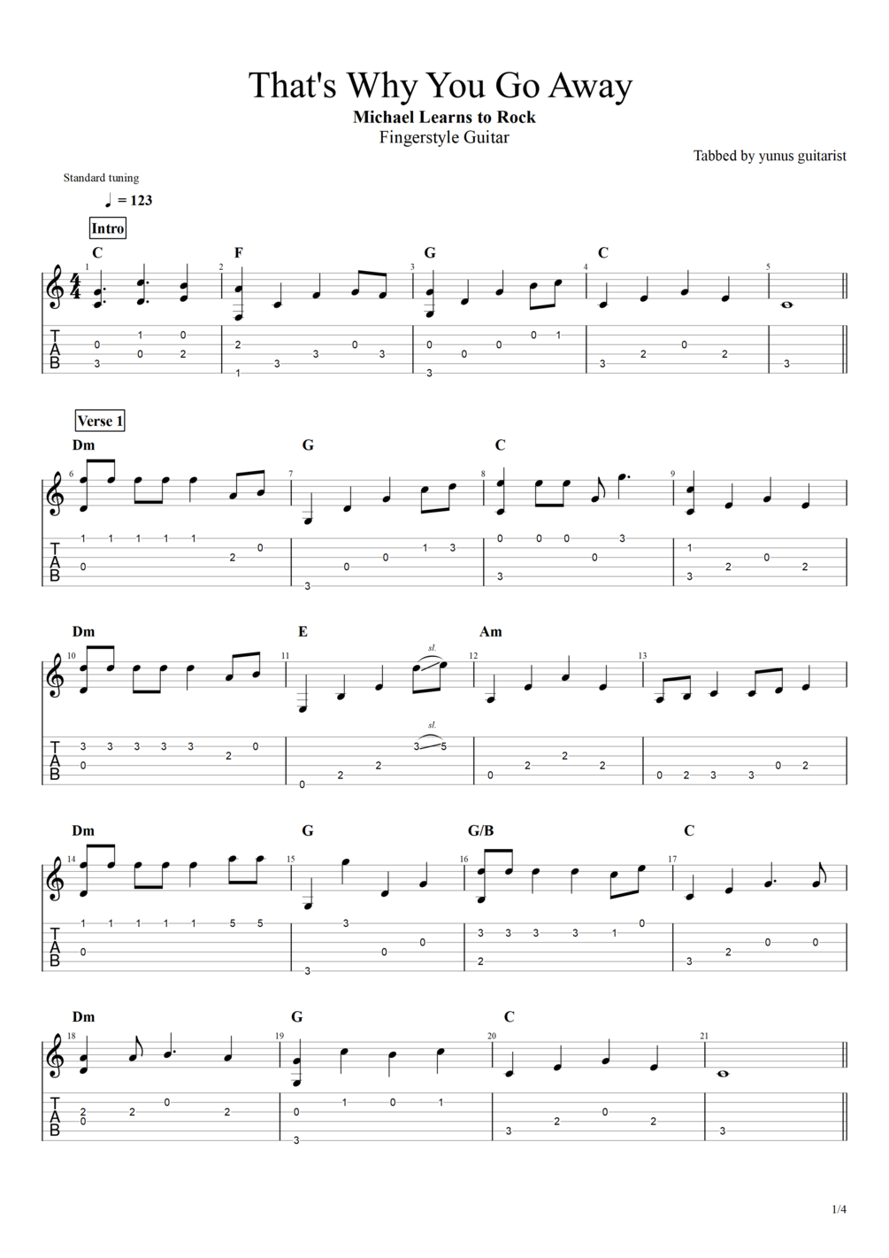 TAB. That's Why You Go Away - Michael Learns to Rock