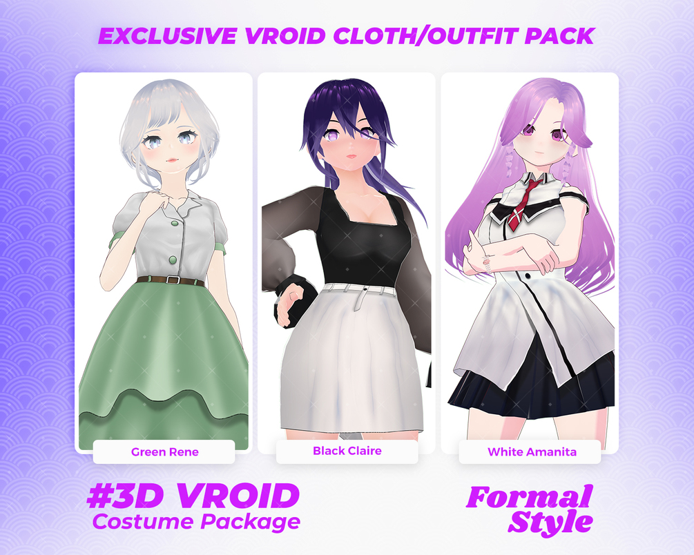 Virtual Couture Chic Formal Outfits - VRoid Clothing Pack, Chic Outfits ...