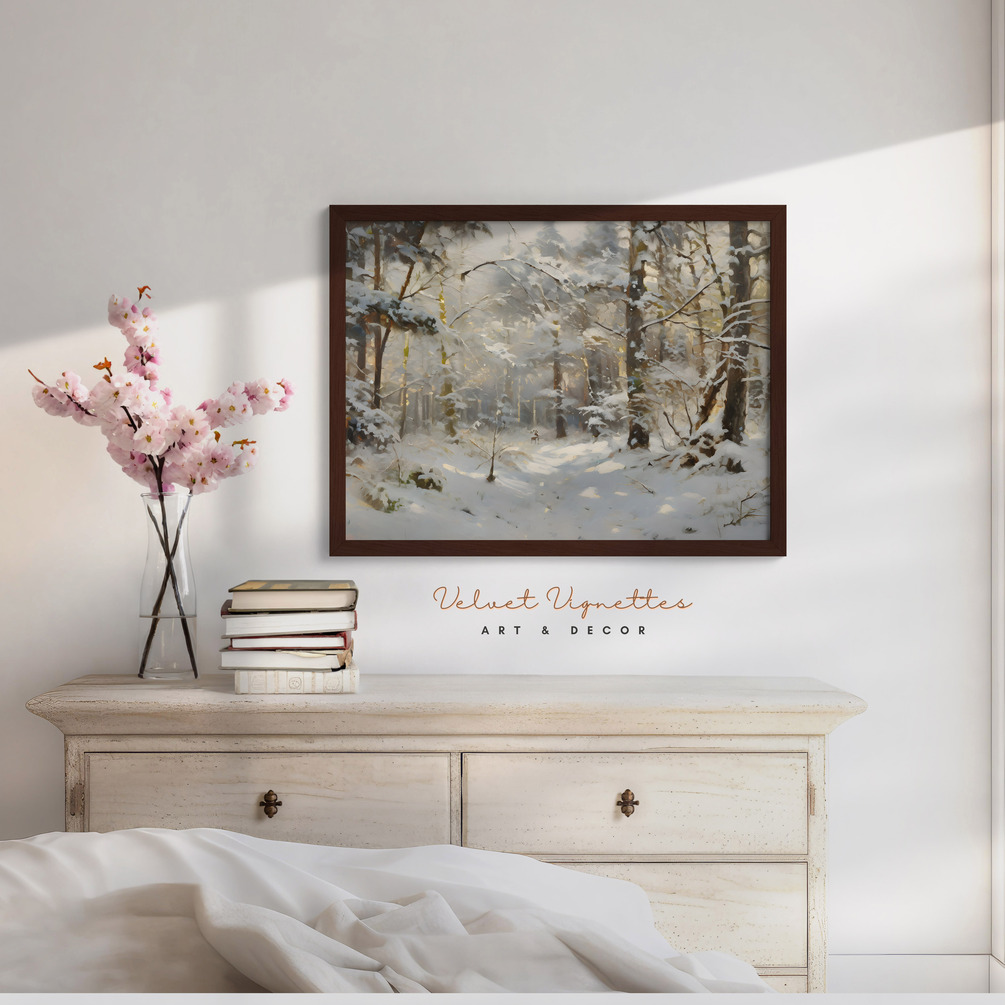 Snow field print wilderness home decor canvas cold white boho vintage ...