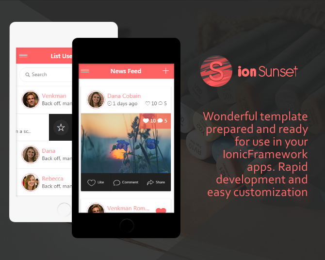 ionSunset - A beautiful template for IonicFramework Apps