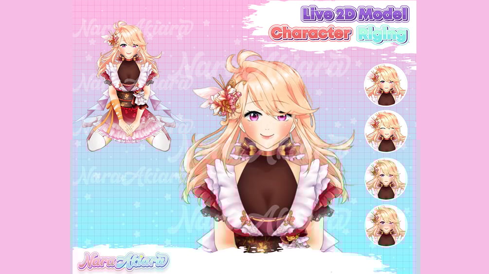 Vtuber Model and Rigging Anime Beauty Cream Hair Girl Sit Down Pose ...