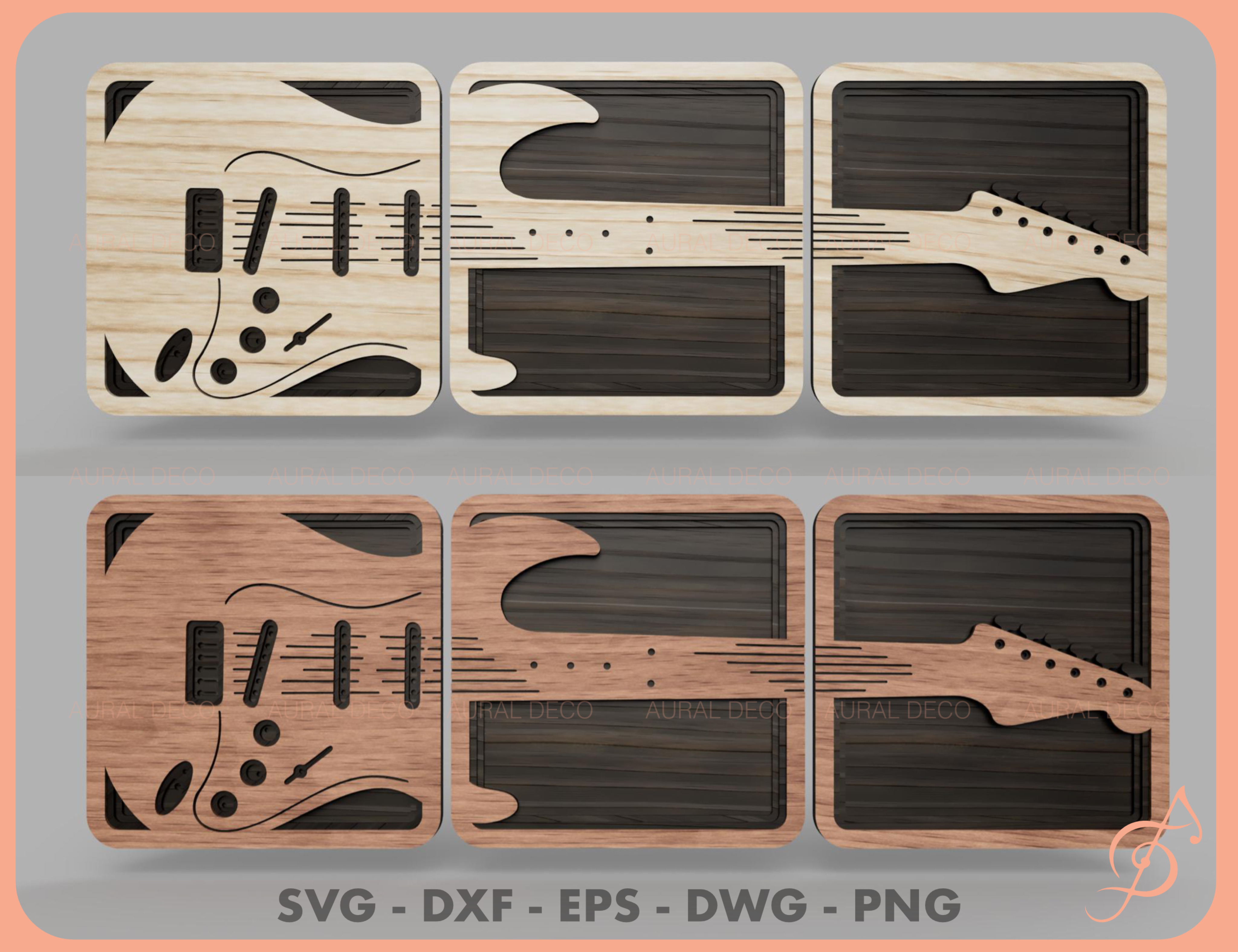 Stratocaster Guitar Triptych for wall art (SVG - DXF File)