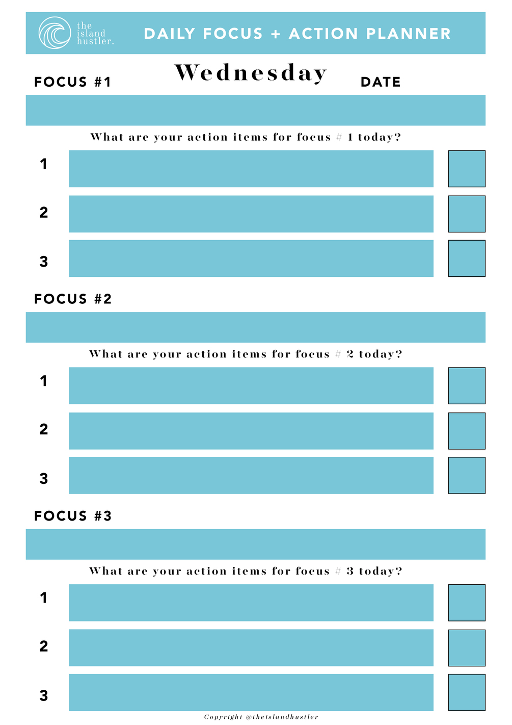 Printable Goal Planner - Daily Focus & Action Planner (Monday to Sunday)