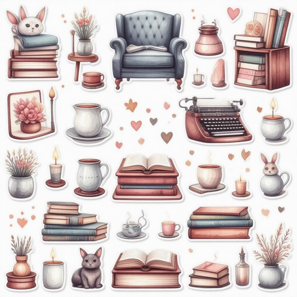 20000+ Charming Bookish-Themed Digital Sticker Pack – Cozy Pastel Hand ...