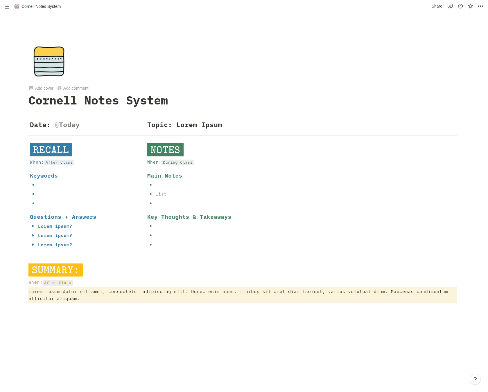 Notion | Cornell Notes System