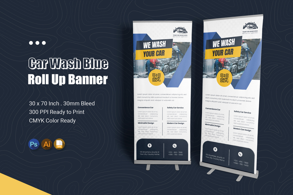 Car Wash Blue Roll Up Banner