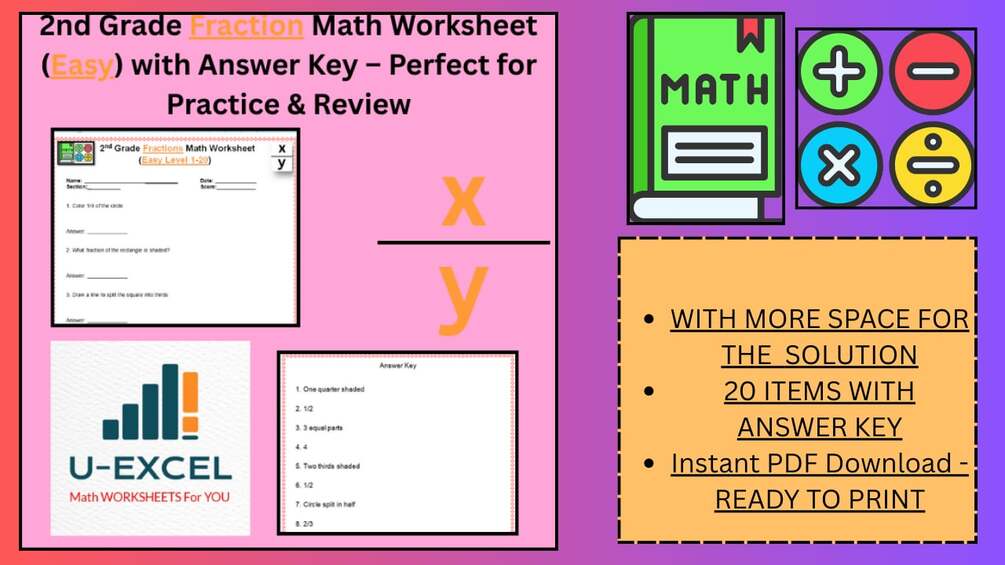 2nd Grade Fractions Math Worksheets Easy with answer key - Perfect for ...