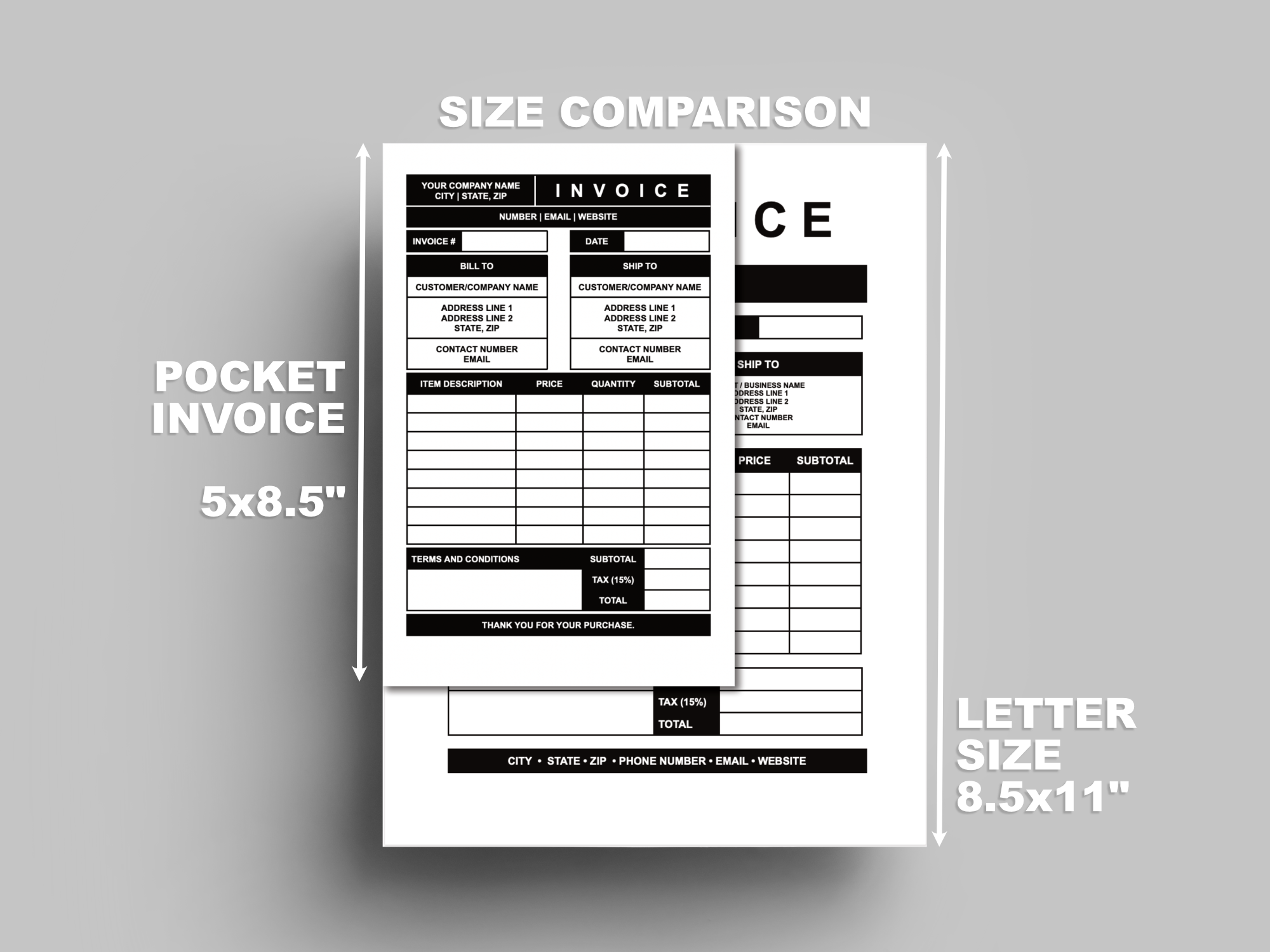 Phone Compatible Mini Pocket Invoice Template for Google Docs/PDF/Word ...
