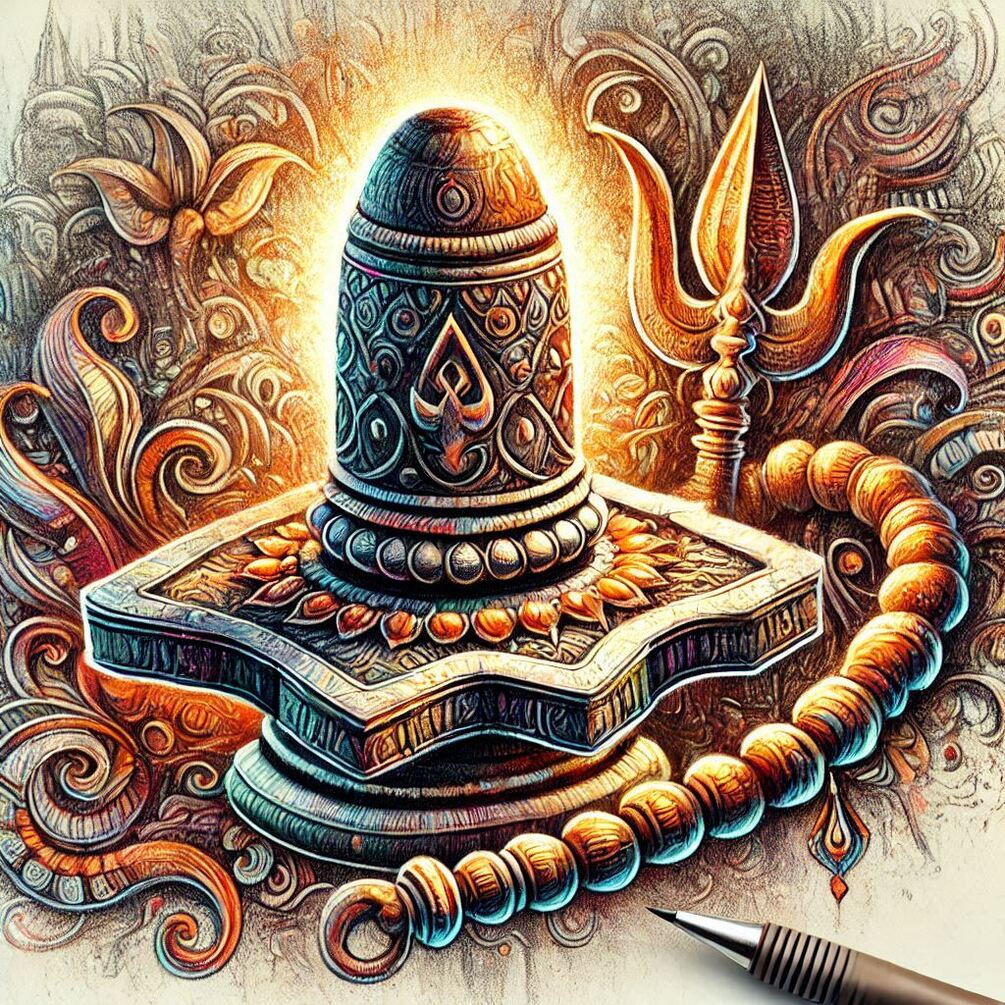 Divine Essence: A Vibrant Shivling in Colored-Pencil Art