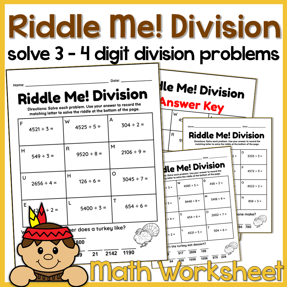 Thanksgiving Themed Division Riddles - No-Prep Math Activity