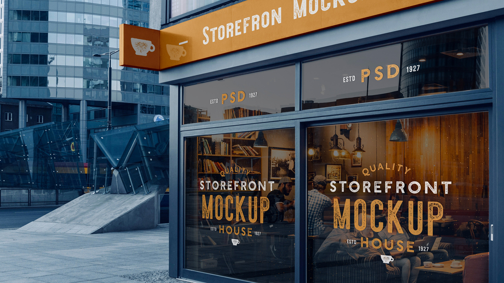 Free Cafe Storefront Mockup