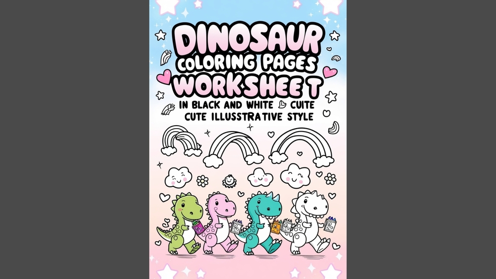 Dinosaur Coloring Pages Worksheet in Black and White Cute Illustrative ...