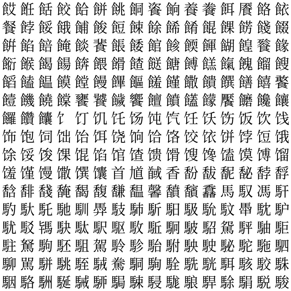 Unicode CJK 9900-99ff, 256 letters, SVG file for 2d and 3d