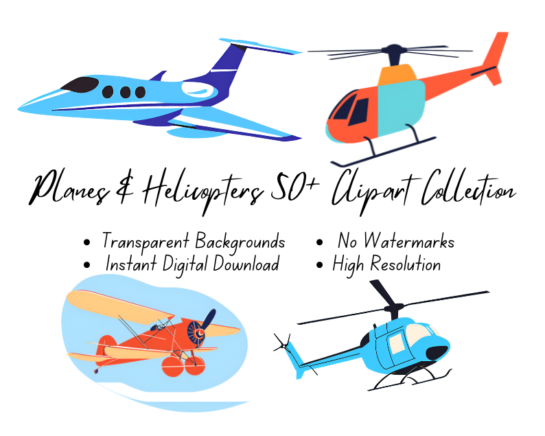 Planes & Helicopters 50+ Clipart Collection | High-Resolution Digital ...
