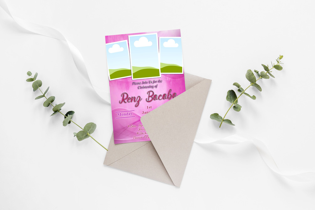 Christening Invitation Layout - Pink