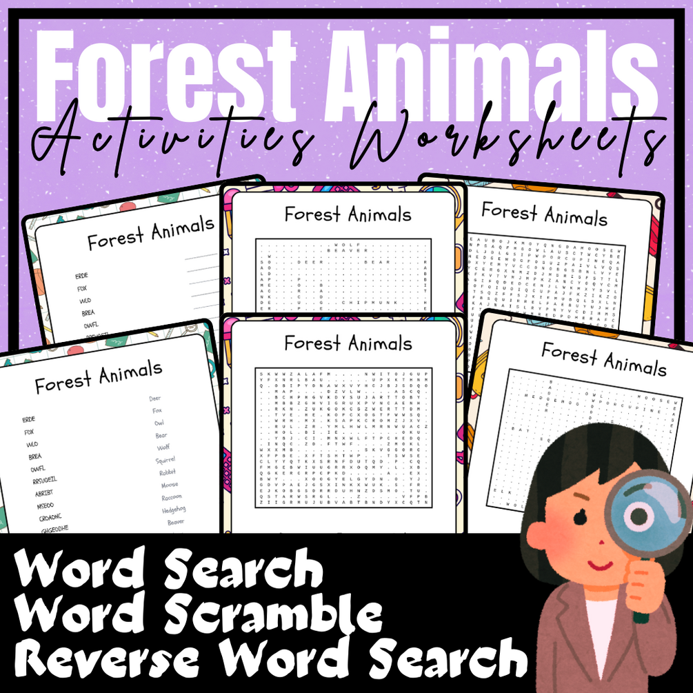 Forest Animals - Word Search, Scramble & Reverse Search Fun! No Prep ...