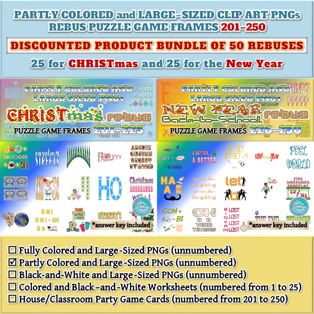 Partly Colored Rebus Puzzle Game Frames 201–250 PNGs