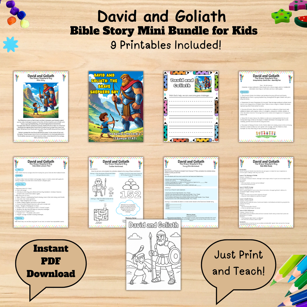 David & Goliath Kids Bible Story Printable Pack | Faith Lesson for ...