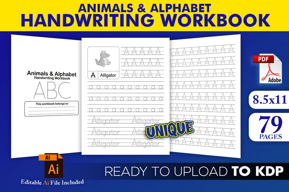 Animals & Alphabet Handwriting Workbook | KDP Interior Template