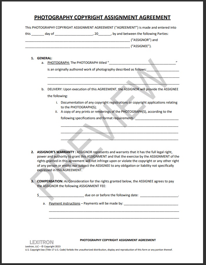 Photograph Copyright Assignment Agreement