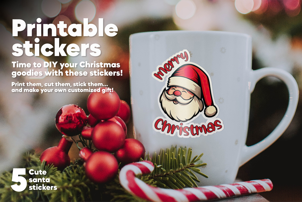 Printable Stickers | 05 assorted santa stickers | DIY projects