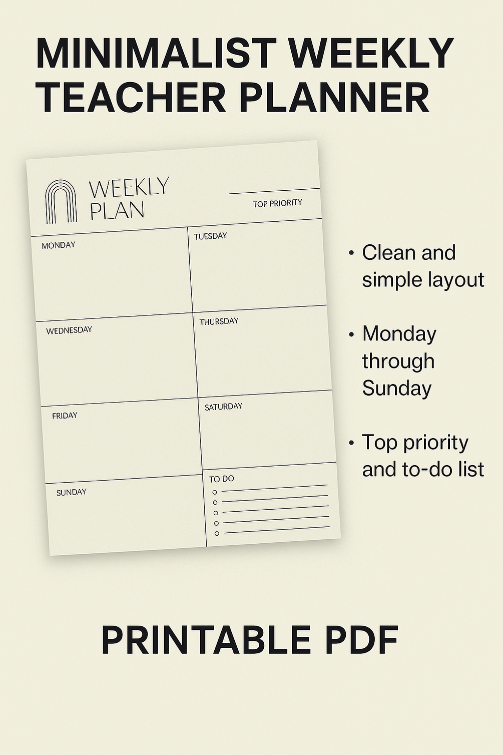 Minimalist Weekly Teacher Planner (Printable PDF)