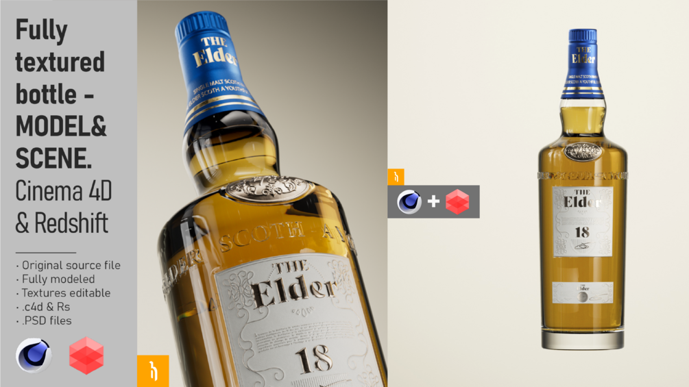 Fully textured bottle Scoth whisky - MODEL // SCENE // TEXTURES. C4D ...