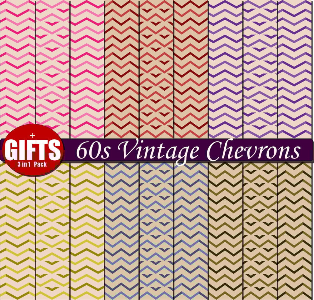 60s Vintage Chevron Decor Digital Paper Pack printable Scrapbook Supply ...