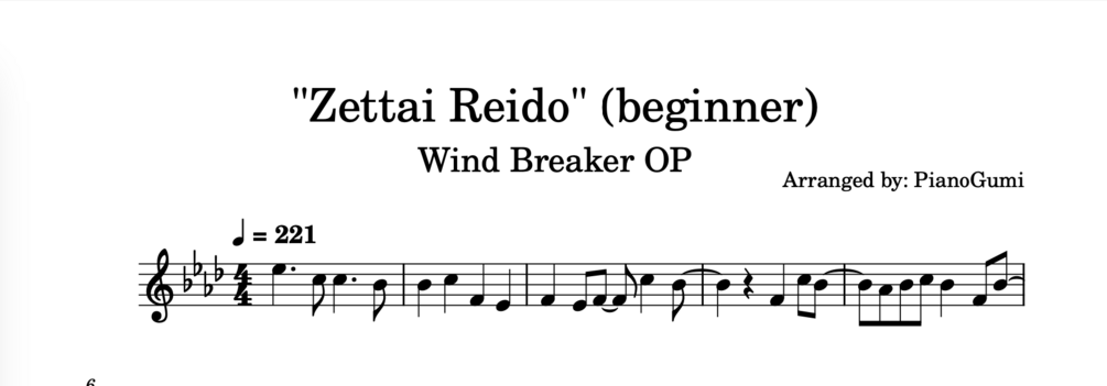 Wind Breaker OP - "Zettai Reido" - BEGINNER Piano Sheet Music