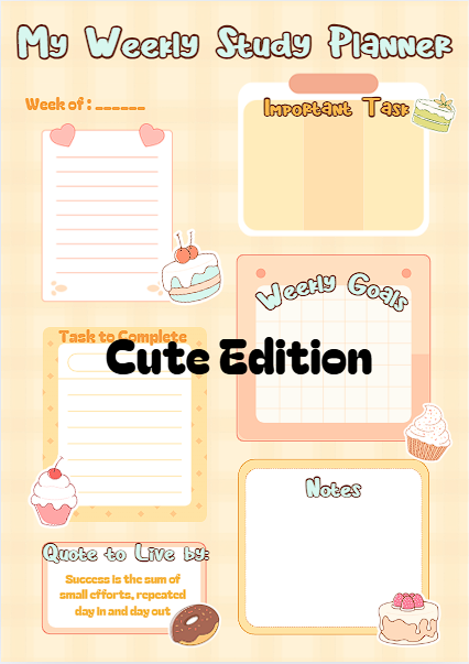 Sweet Study Weekly Planner | Aesthetic Printable PDF