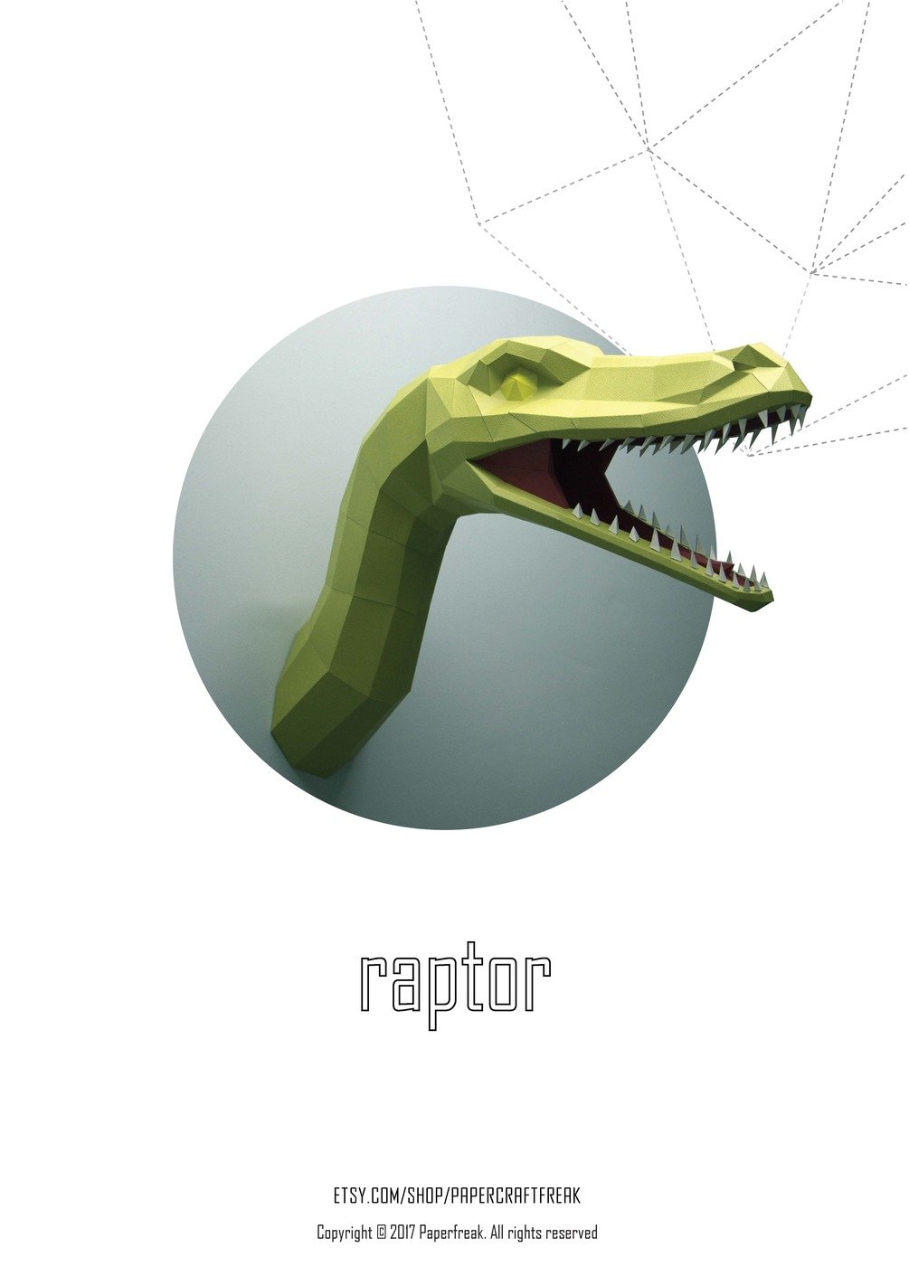 Papercraft Raptor dinosaur Velociraptor 3D office template