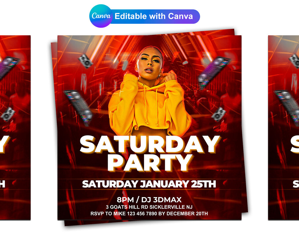 Editable Club Flyer Template, Canva DJ Flyer, Birthday Party Invite ...