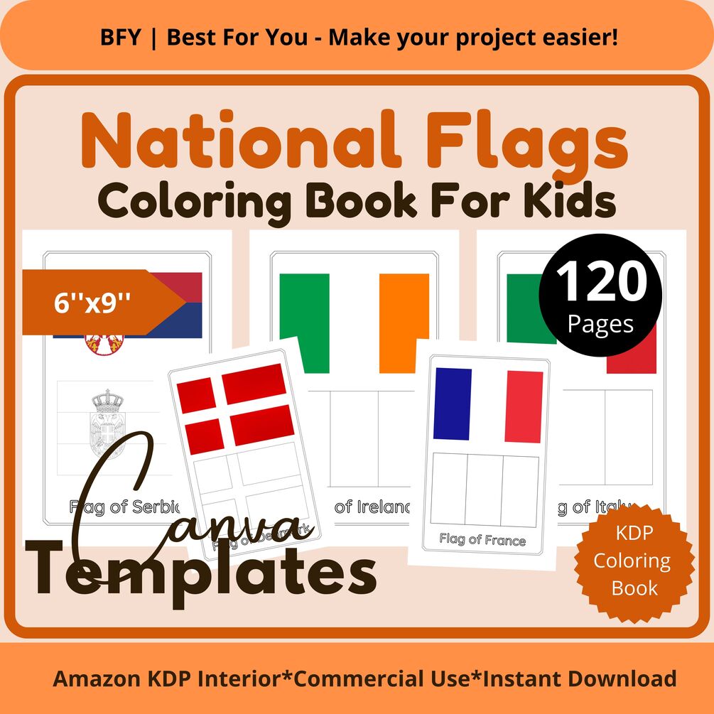 National Flags Coloring Pages For Kids | Amazon KDP Interior 6''x9 ...